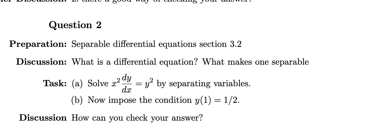 Solved Preparation Separable Differential Equations Section