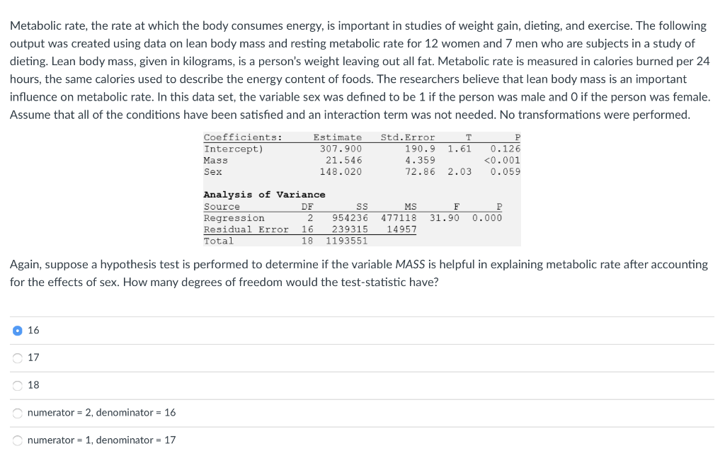 Solved Metabolic rate, the rate at which the body consumes | Chegg.com