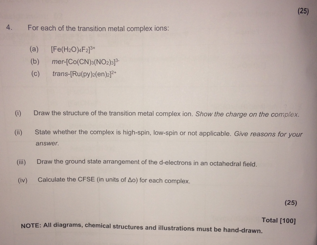 Solved (25) 4. For each of the transition metal complex | Chegg.com