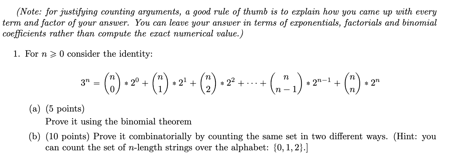 Solved (Note: for justifying counting arguments, a good rule | Chegg.com