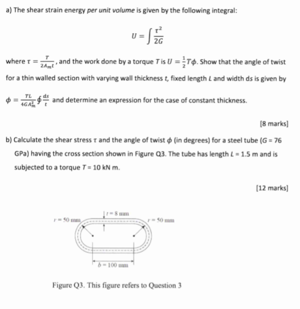 Solved a) The shear strain energy per unit volume is given | Chegg.com