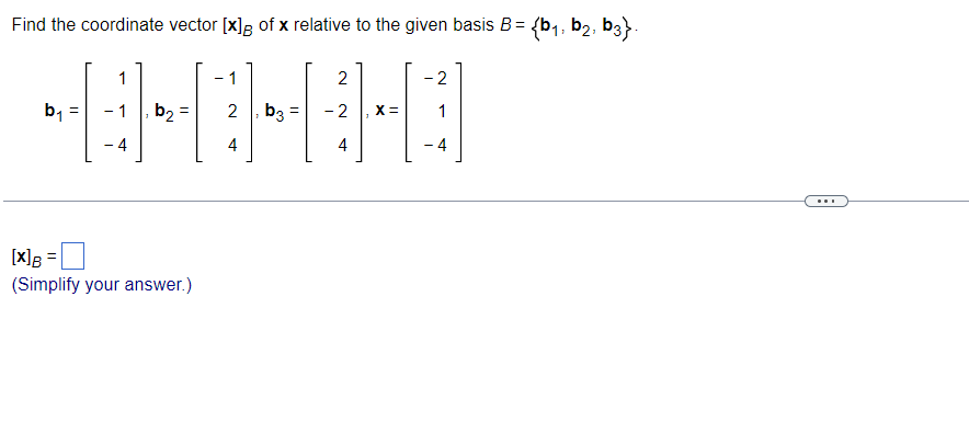 Find the coordinate vector [x]B of x relative to the | Chegg.com