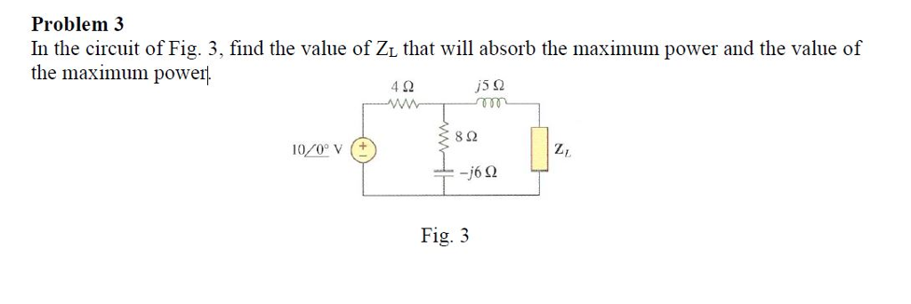 Solved In the circuit below, find the value of ZL that will | Chegg.com