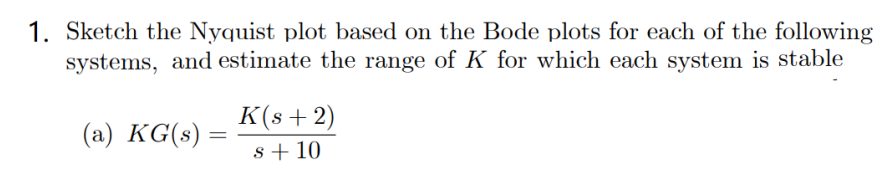 Solved 1. Sketch the Nyquist plot based on the Bode plots | Chegg.com