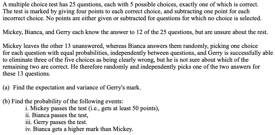 Solved A multiple choice test has 25 questions, each with 5 | Chegg.com