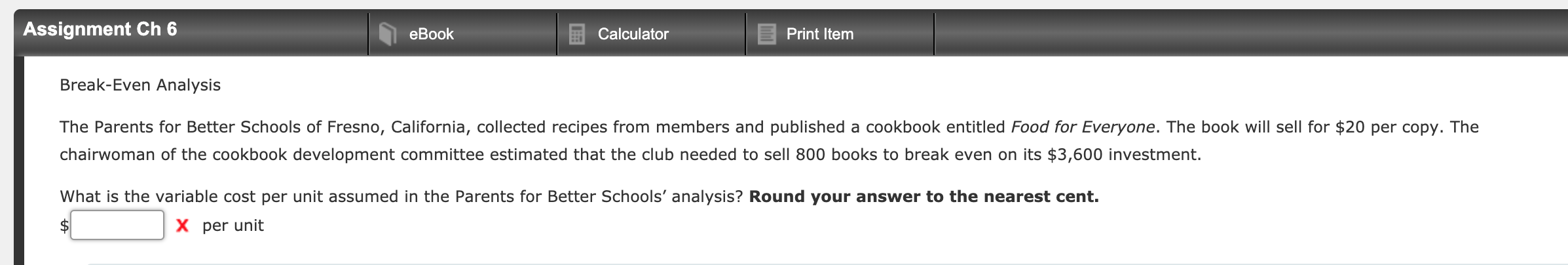 Solved Assignment Ch 6 eBook Calculator Print Item | Chegg.com