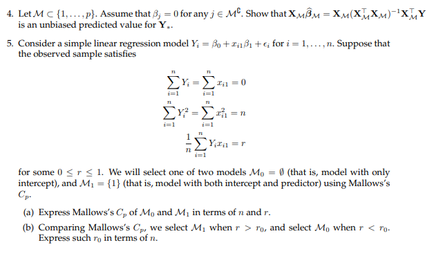 Let Msub{1,dots,p}. ﻿Assume that βj=0 ﻿for any jinM∁. | Chegg.com