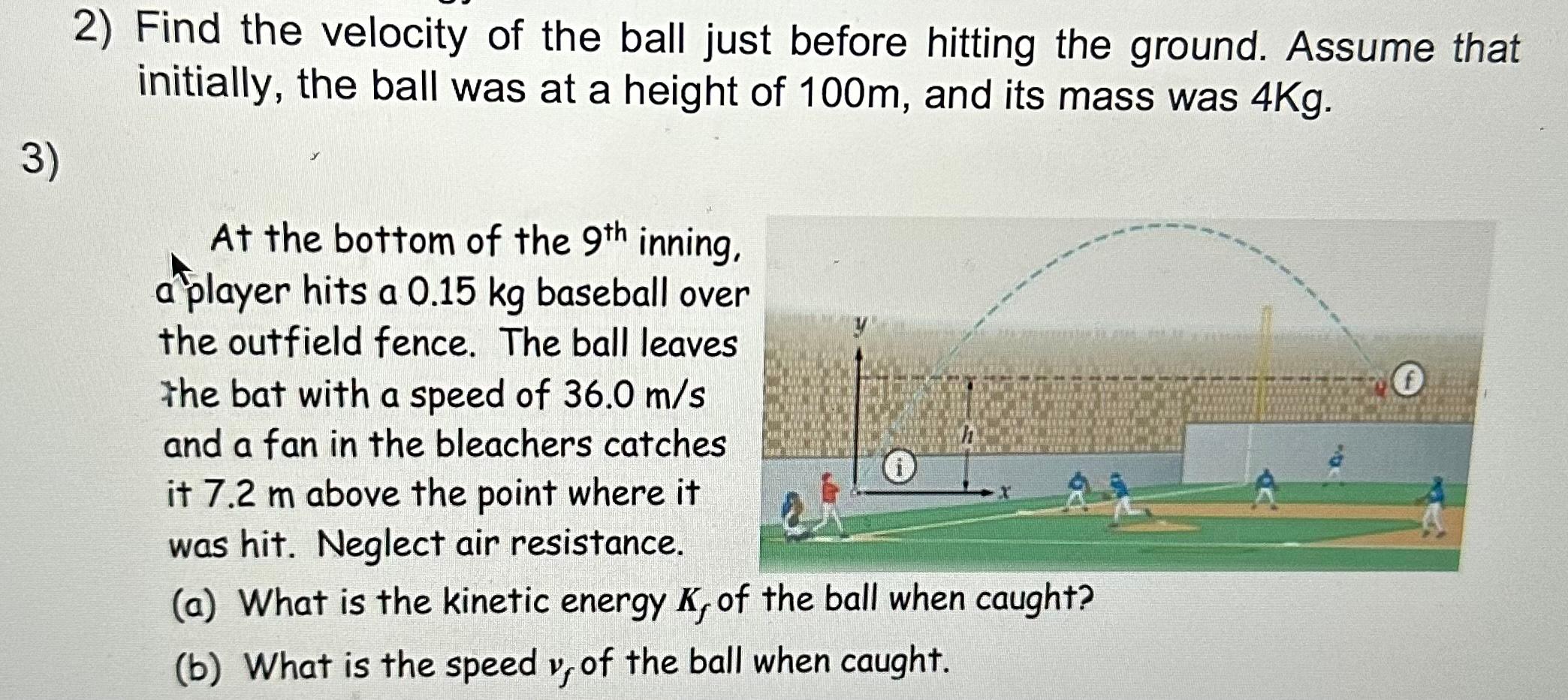 Solved 2) Find the velocity of the ball just before hitting | Chegg.com