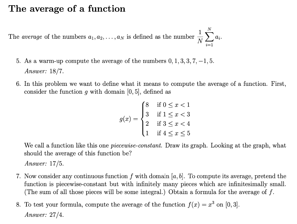 Solved The average of a function The average of the numbers | Chegg.com