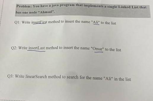 Solved Problem: You have a java program that implements a | Chegg.com