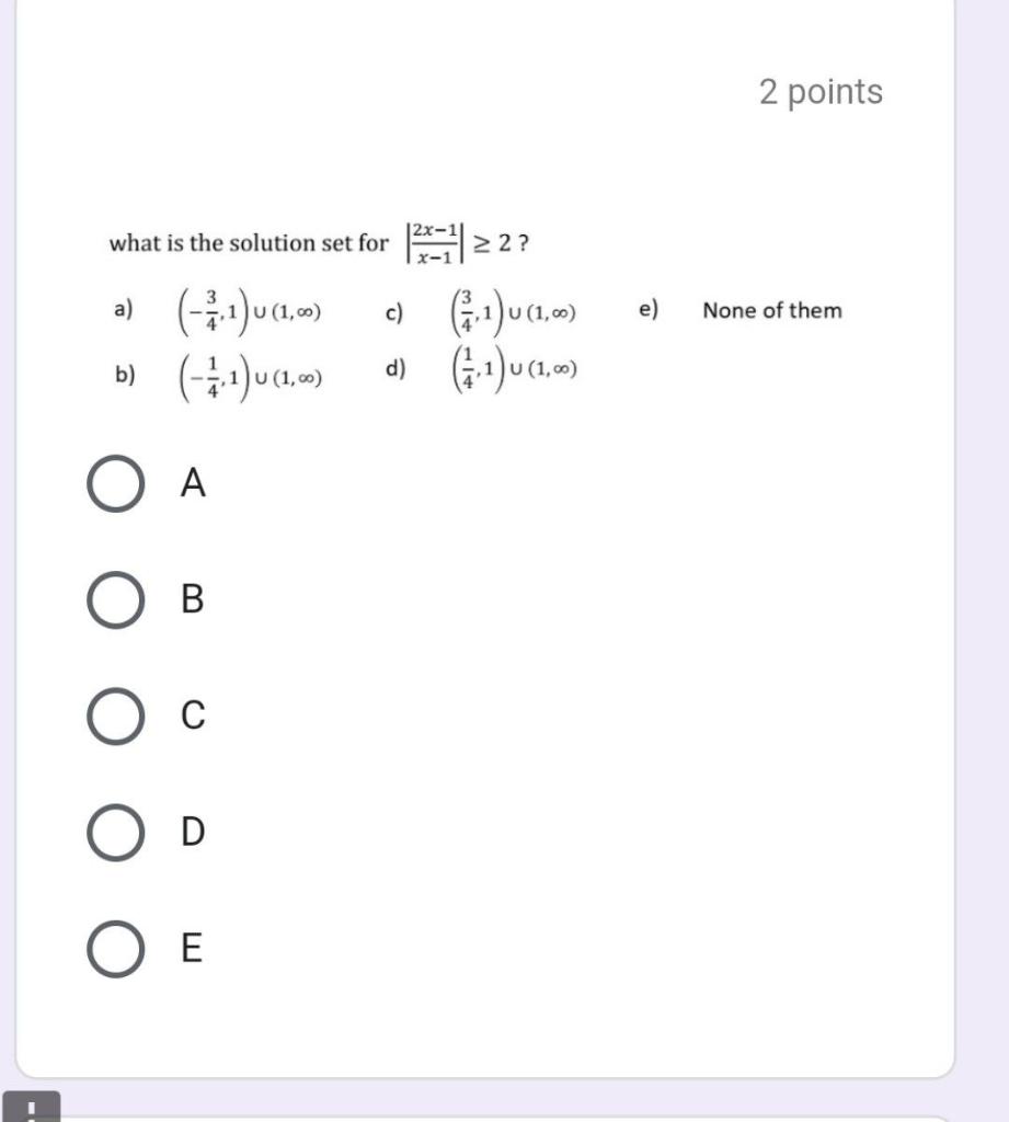 Solved 2 points what is the solution set for 2 | 22? a) | Chegg.com