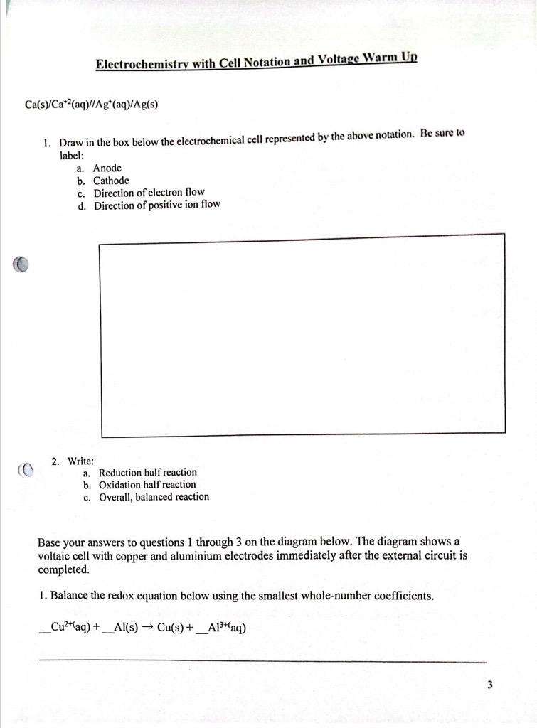 Solved Electrochemistry with Cell Notation and Voltage Warm | Chegg.com