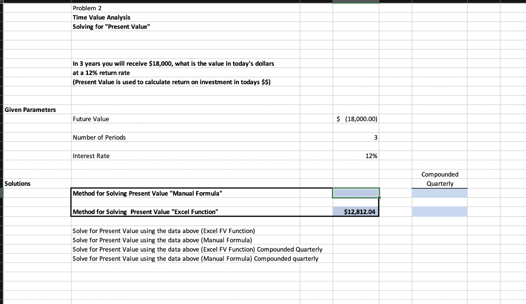 Solved Problem 2 Time Value Analysis Solving for "Present | Chegg.com
