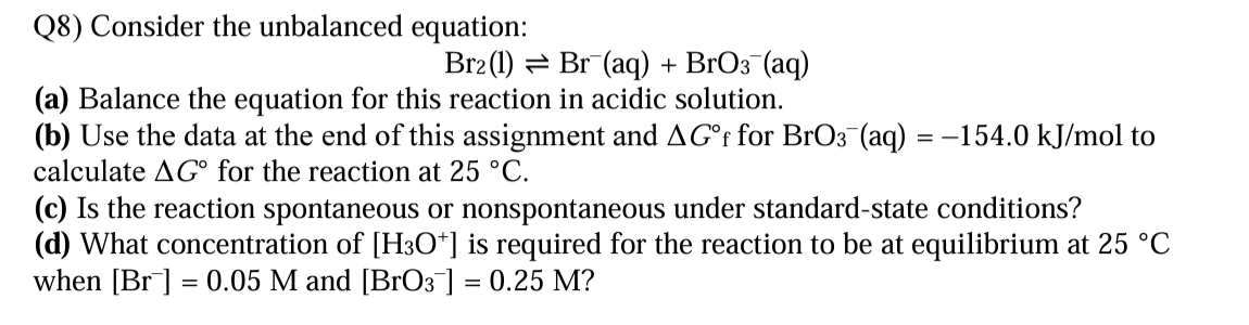 Q8) Consider the unbalanced equation: | Chegg.com