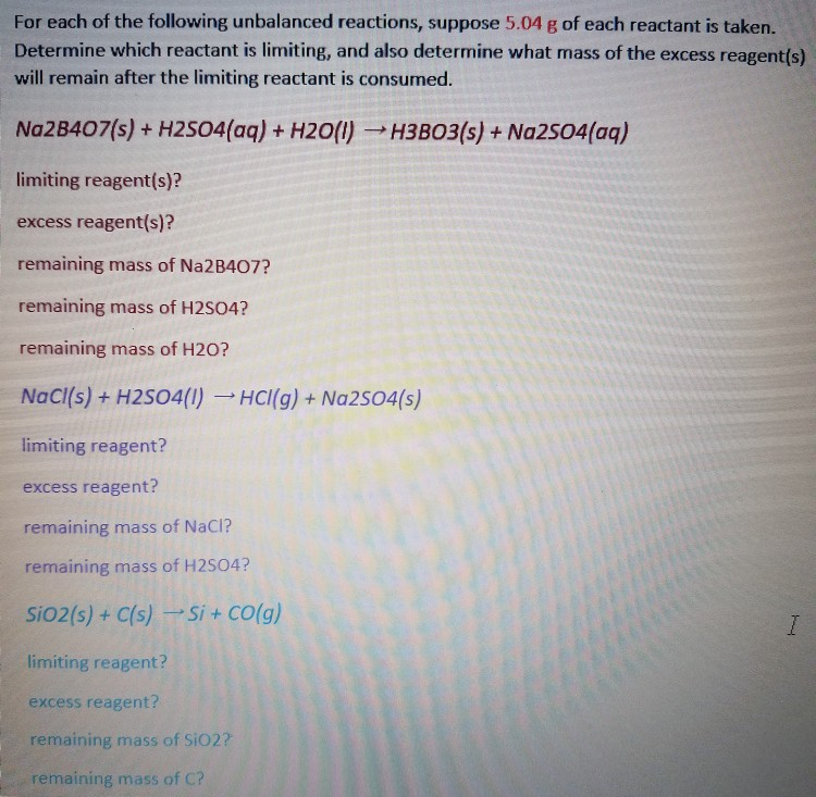 Solved For each of the following unbalanced reactions, | Chegg.com
