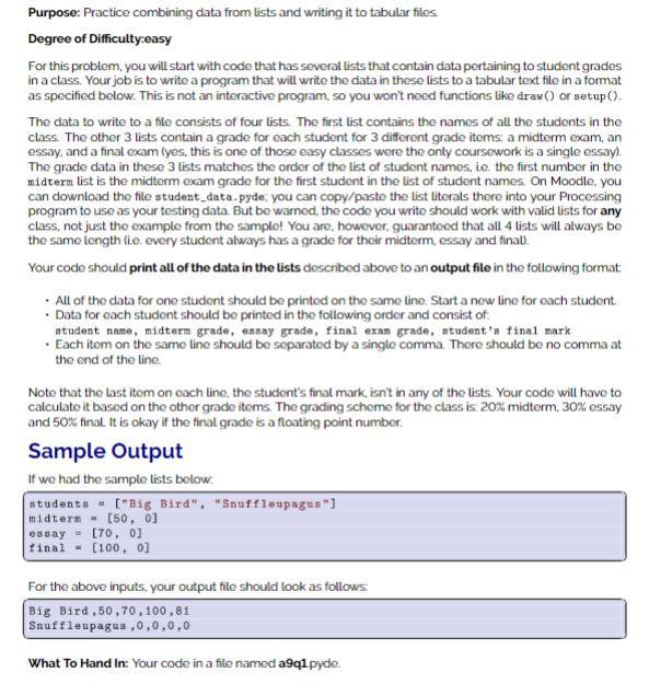 Solved Degree of Difficulty:easy For this problem, you will | Chegg.com