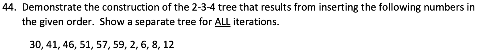Solved 44. Demonstrate the construction of the 2−3−4 tree | Chegg.com