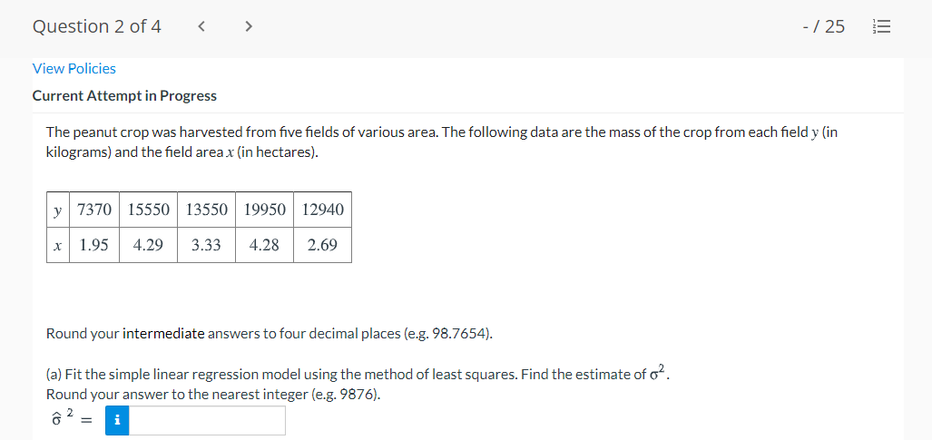 Solved Question 2 of 4 -725 III View Policies Current | Chegg.com