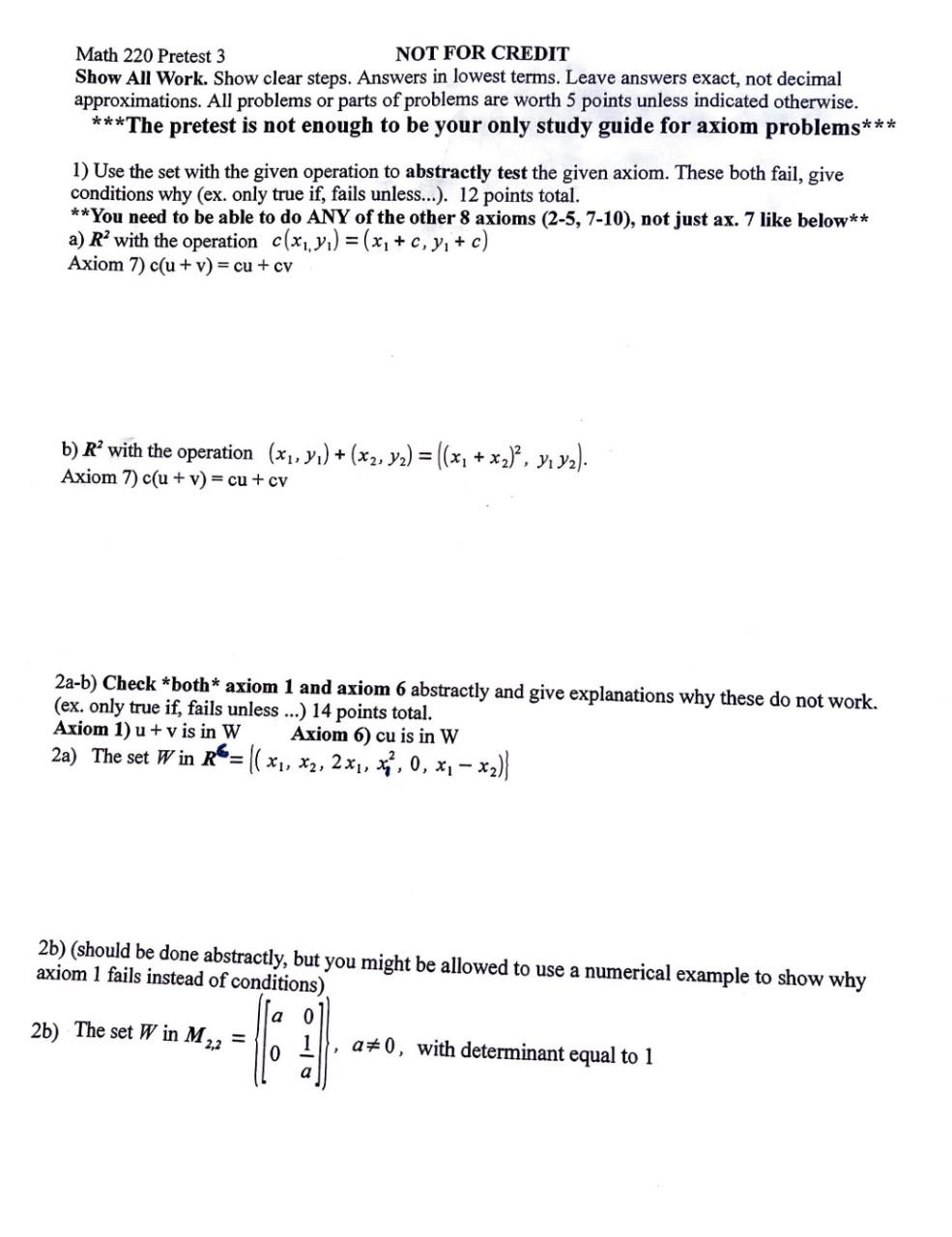 Math 220 Pretest 3 Not For Credit Show All Work Show