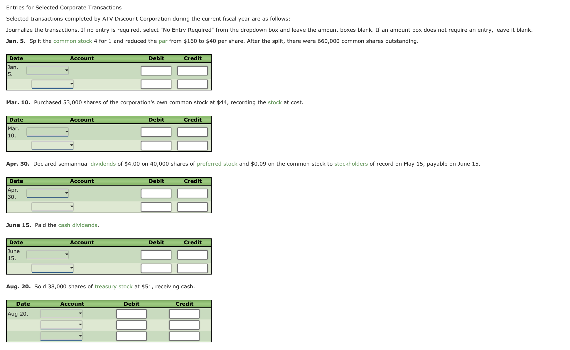 Solved Entries for Selected Corporate Transactions Selected | Chegg.com