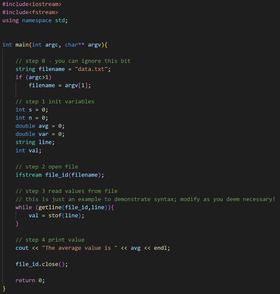 Solved Complete the question using C++ Compute the mean and | Chegg.com