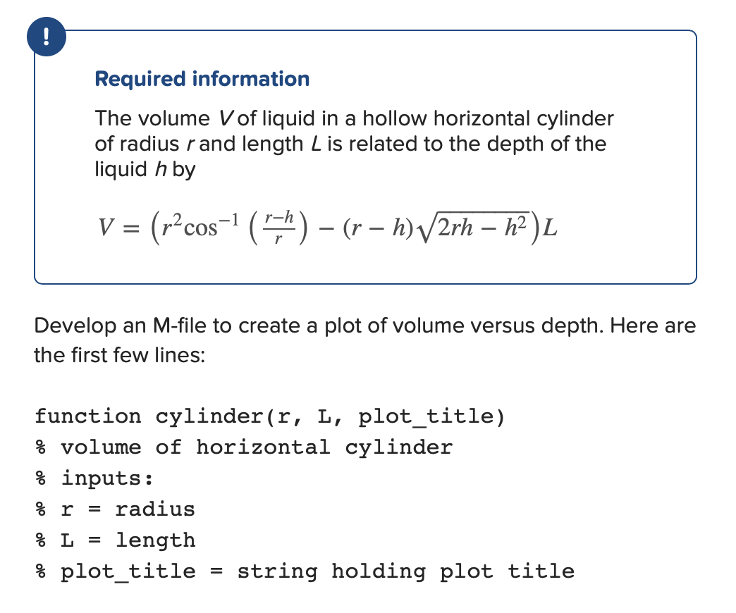 Solved ! Required information The volume V of liquid in a | Chegg.com