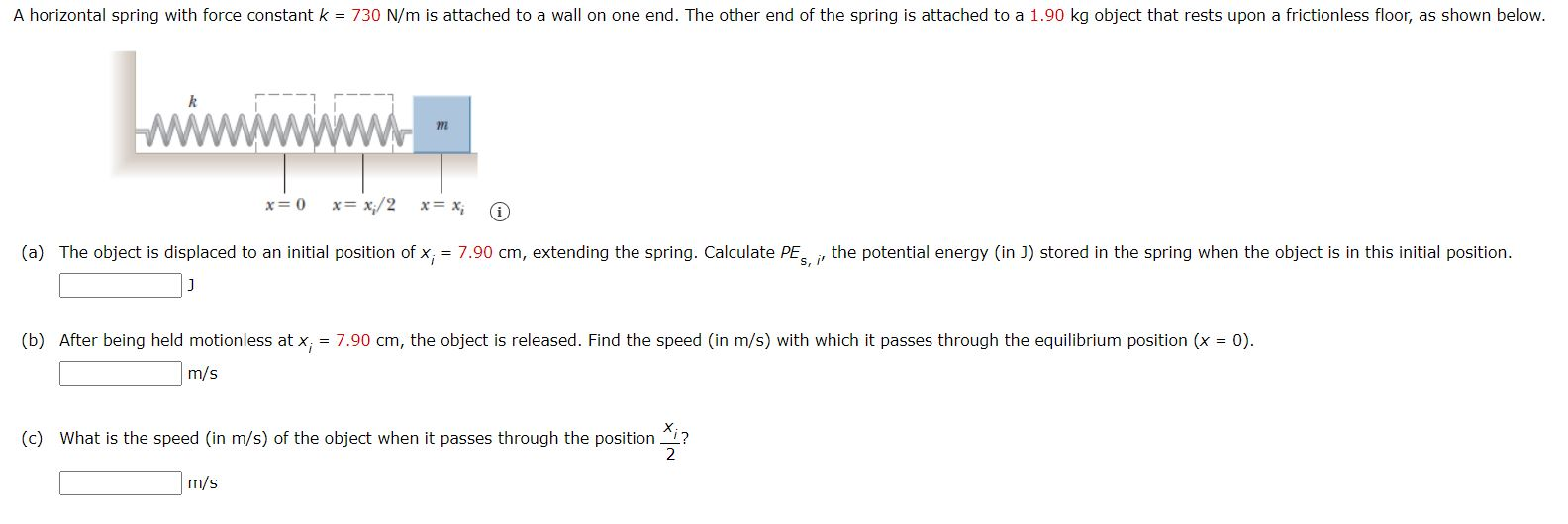 Solved A horizontal spring with force constant k = 730 N/m | Chegg.com