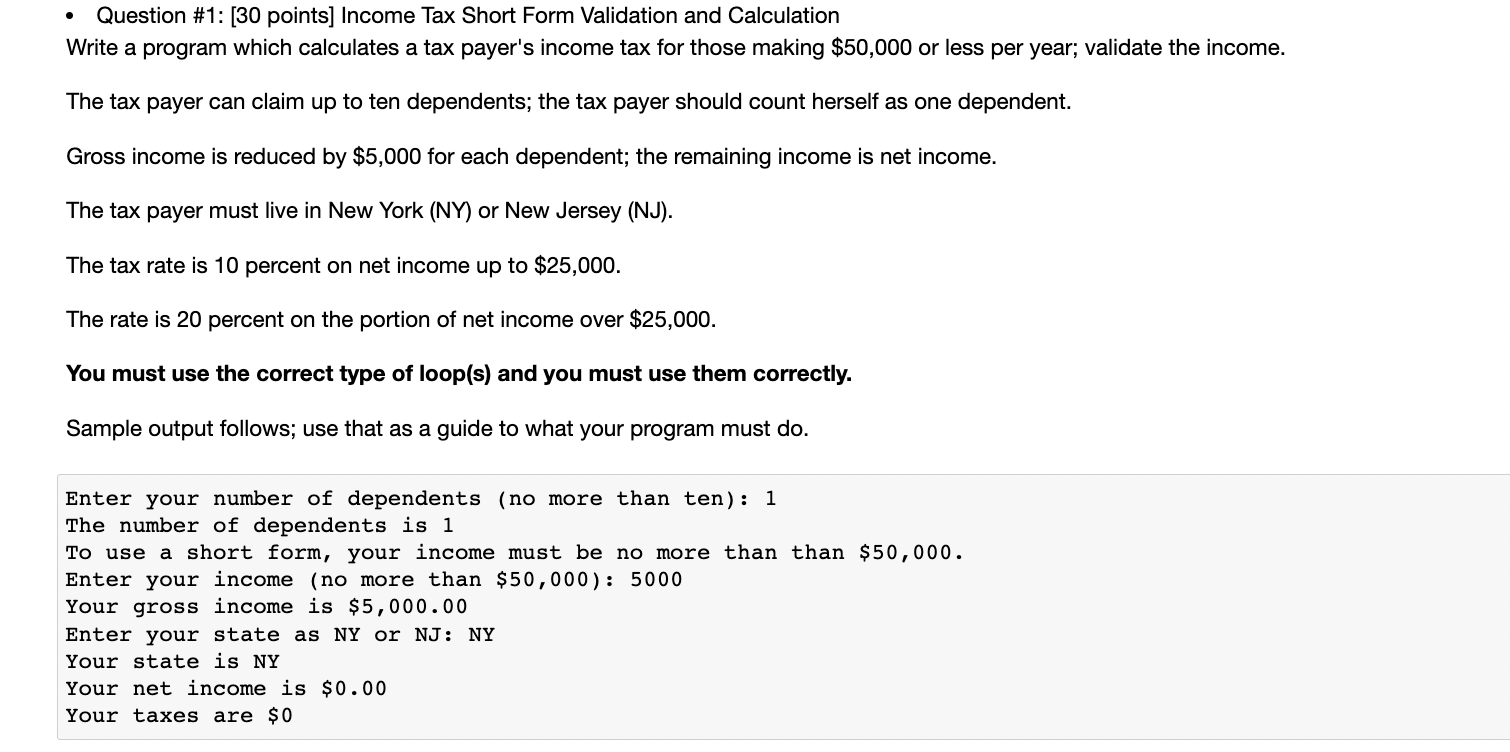 Solved - Question #1: [30 points] Income Tax Short Form | Chegg.com