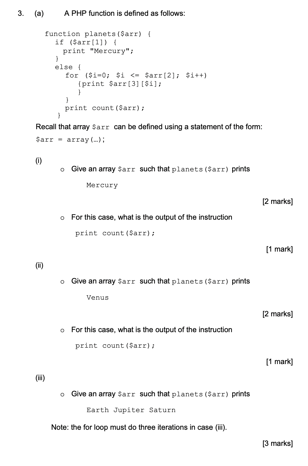 Solved 3. (a) A PHP function is defined as follows: function | Chegg.com