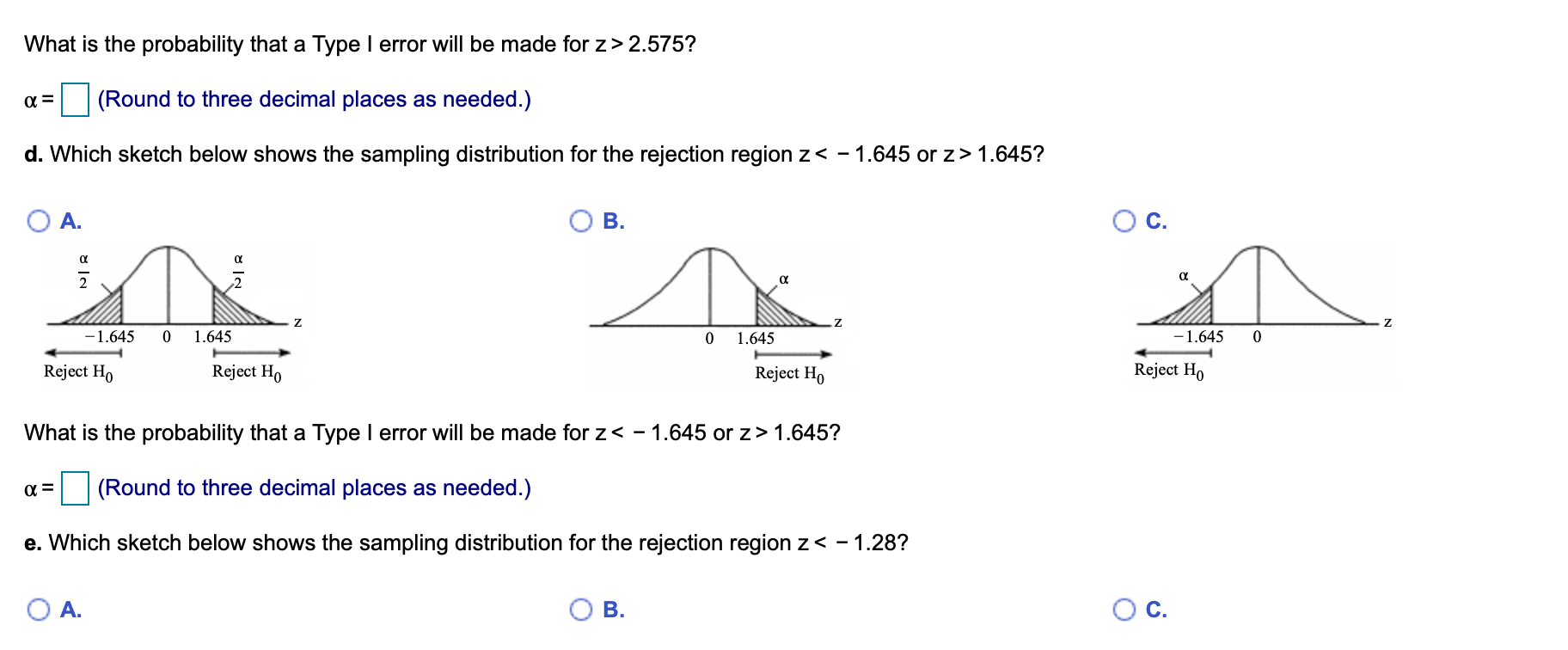 Solved For each of the following rejection regions, sketch | Chegg.com