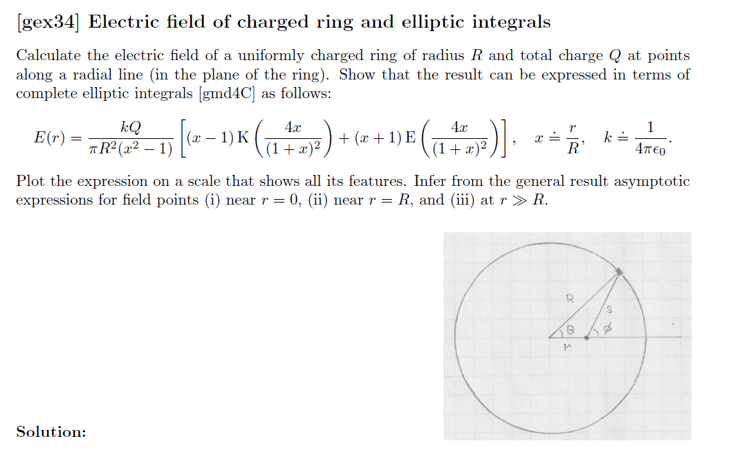 Solved [gex34] Electric field of charged ring and elliptic | Chegg.com