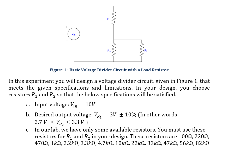 Solved 1 R1 + Vin w R2 Figure 1: Basic Voltage Divider | Chegg.com
