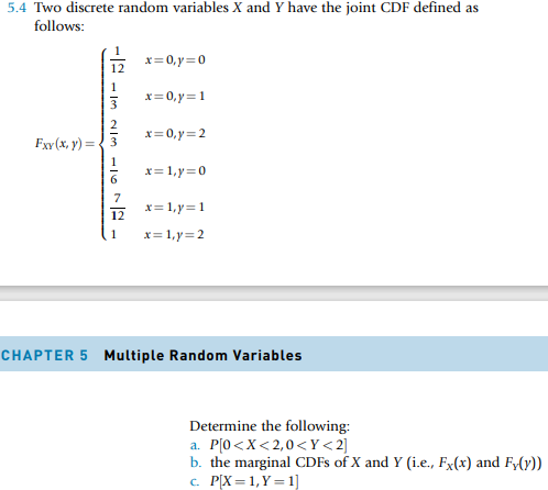 Solved 5.4 Two discrete random variables X and Y have the | Chegg.com
