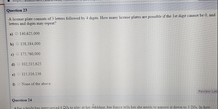 Solved Question 23 A license plate consists of 3 letters | Chegg.com
