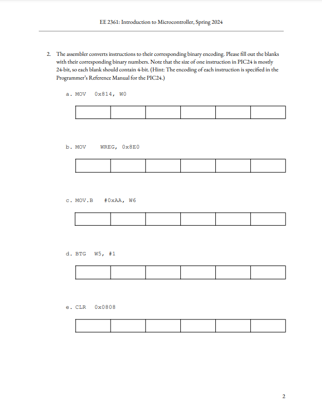 Solved 2. ﻿The assembler converts instructions to their | Chegg.com