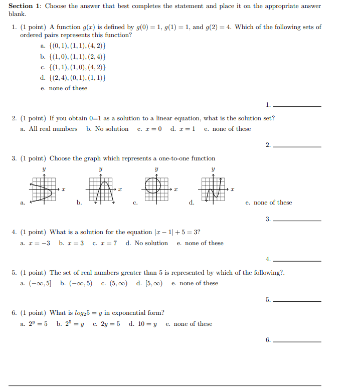 Solved Section 1: Choose the answer that best completes the | Chegg.com