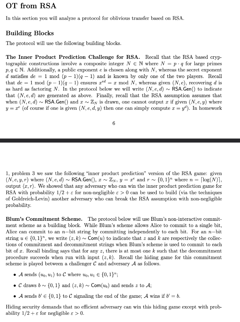 Solved The protocol will use the following building blocks. | Chegg.com