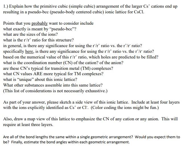 Solved 1.) Explain how the primitive cubic (simple cubic) | Chegg.com