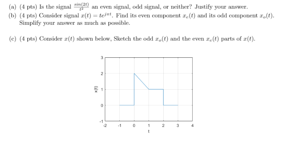 Solved (a) (4 pts) Is the signal sin(21) an even signal, odd | Chegg.com