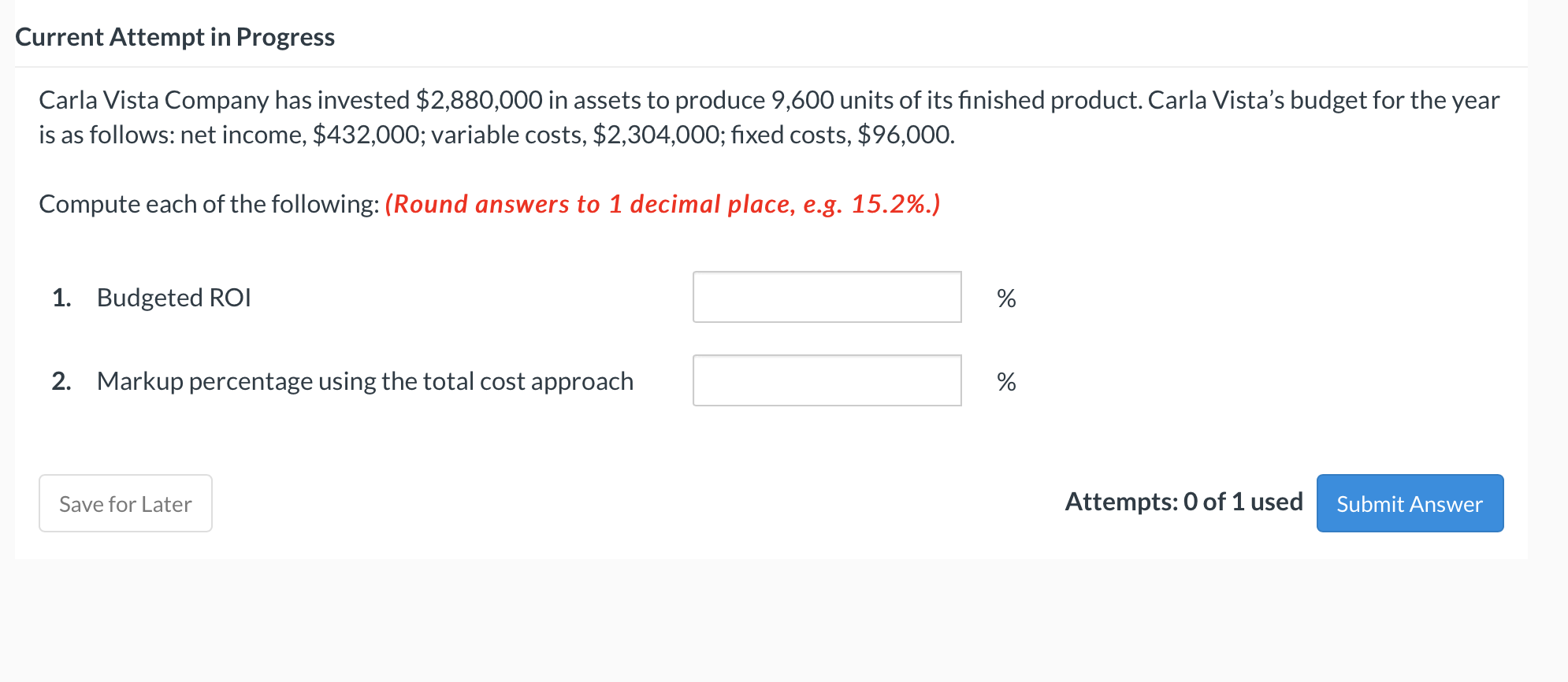 Solved Current Attempt in Progress Carla Vista Company has | Chegg.com
