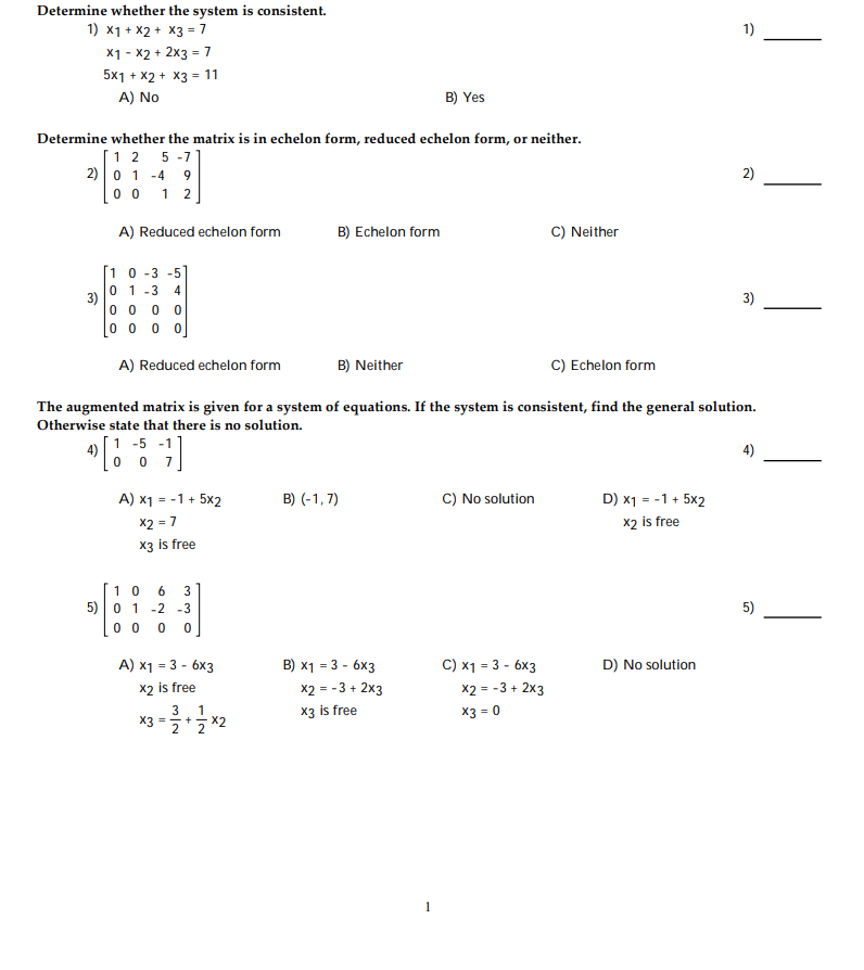 Solved Determine whether the system is consistent 1) x1 + x2 | Chegg.com