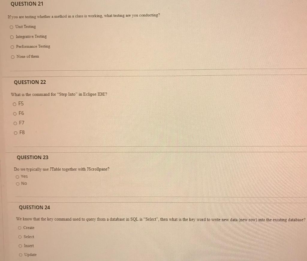 Solved QUESTION 21 If you are testing whether a method in a | Chegg.com