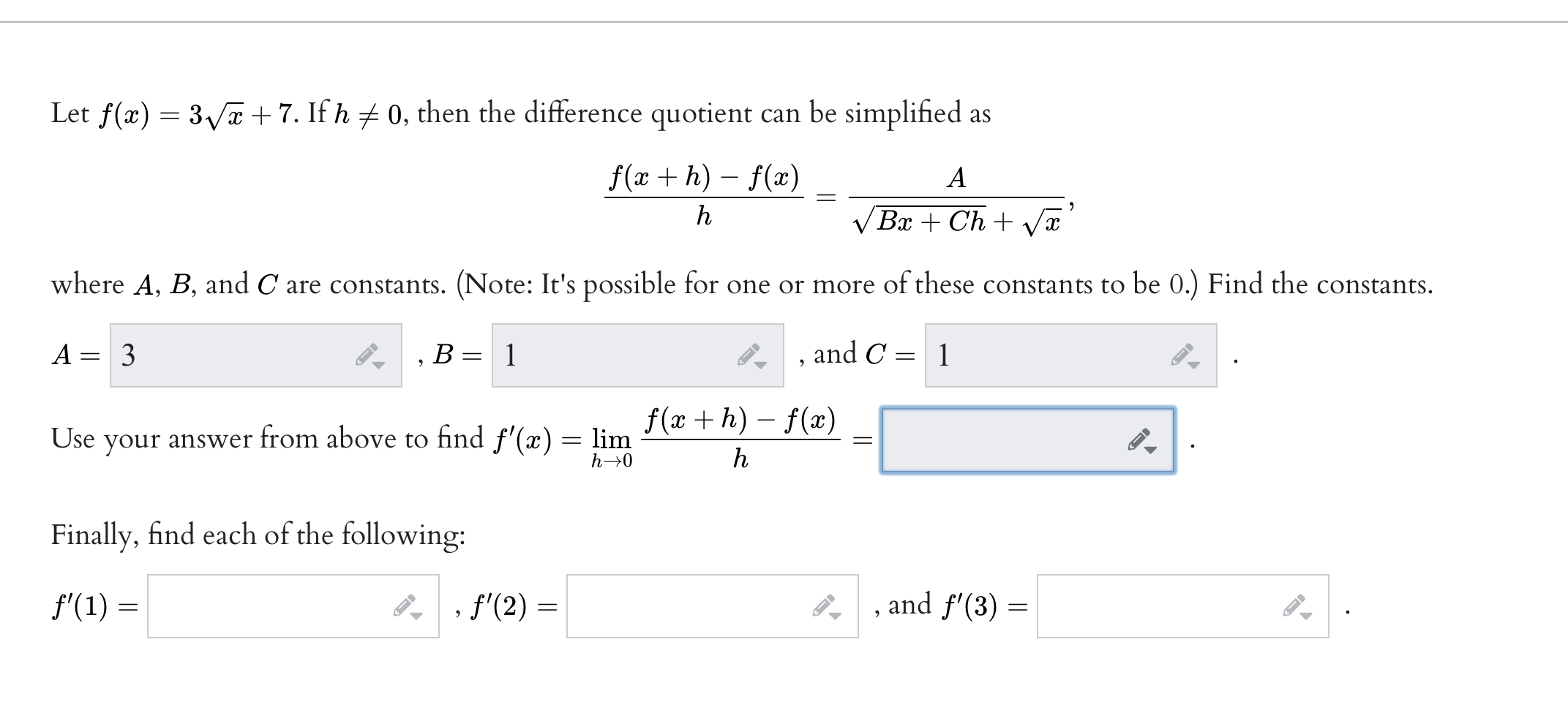 Solved Let F X 3x2 7 ﻿if H≠0 ﻿then The Difference