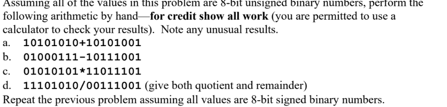 Solved Assuming all of the values in this problem are 8-bit | Chegg.com