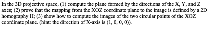 Solved In the 3D projective space, (1) compute the plane | Chegg.com