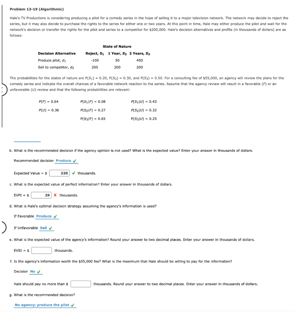 Solved Problem 13-19 (Algorithmic) Hale's TV Productions is | Chegg.com