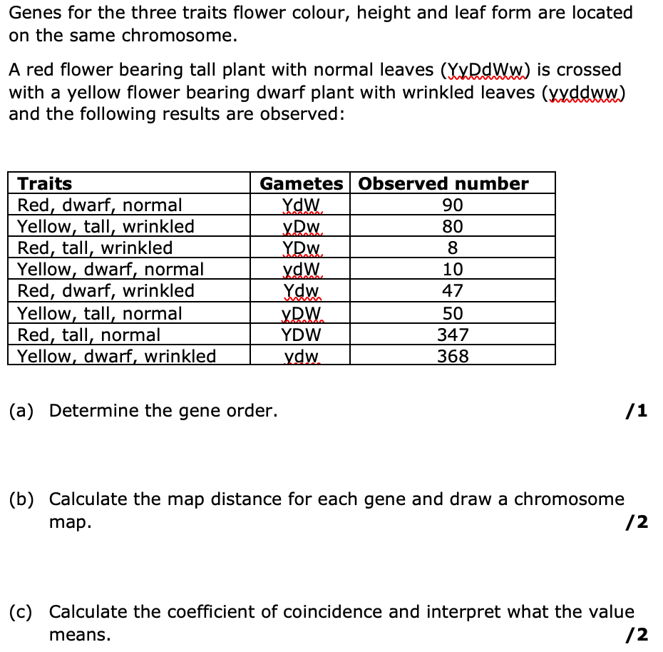 Solved Genes for the three traits flower colour, height and | Chegg.com