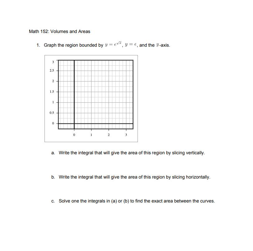 Solved Math 152: Volumes and Areas 1. Graph the region | Chegg.com