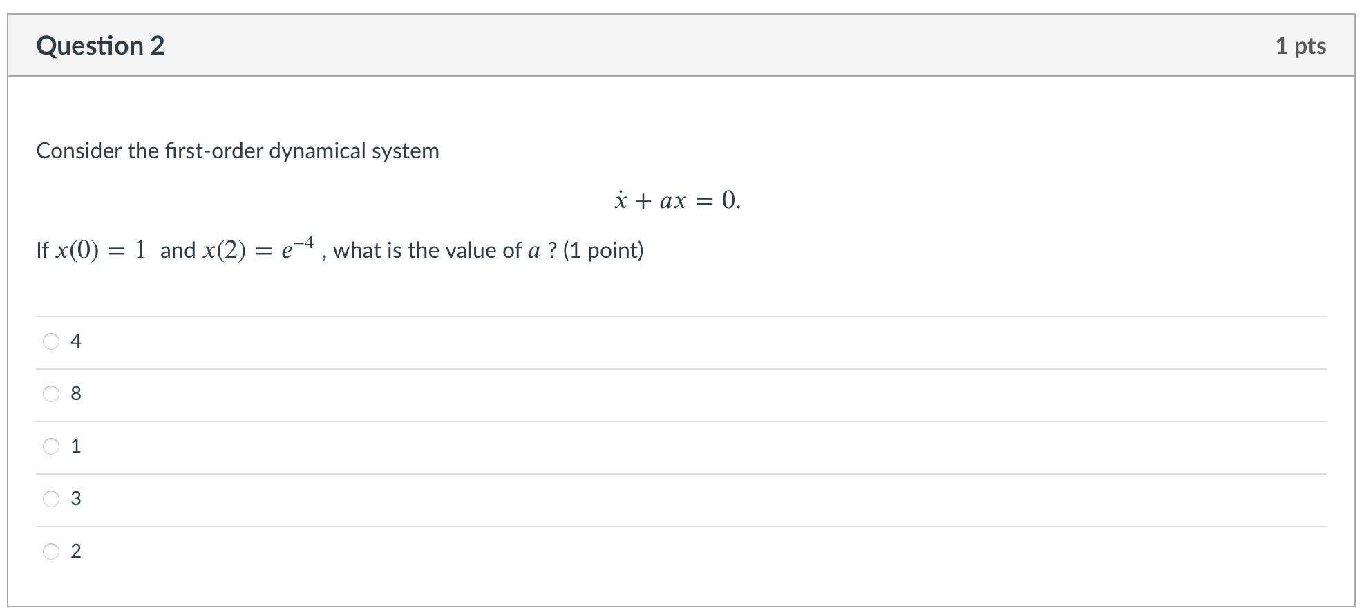 Solved Question 2 1 pts Consider the first-order dynamical | Chegg.com