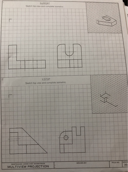 Solved Draw the typical 3view orthographic drawing for the | Chegg.com
